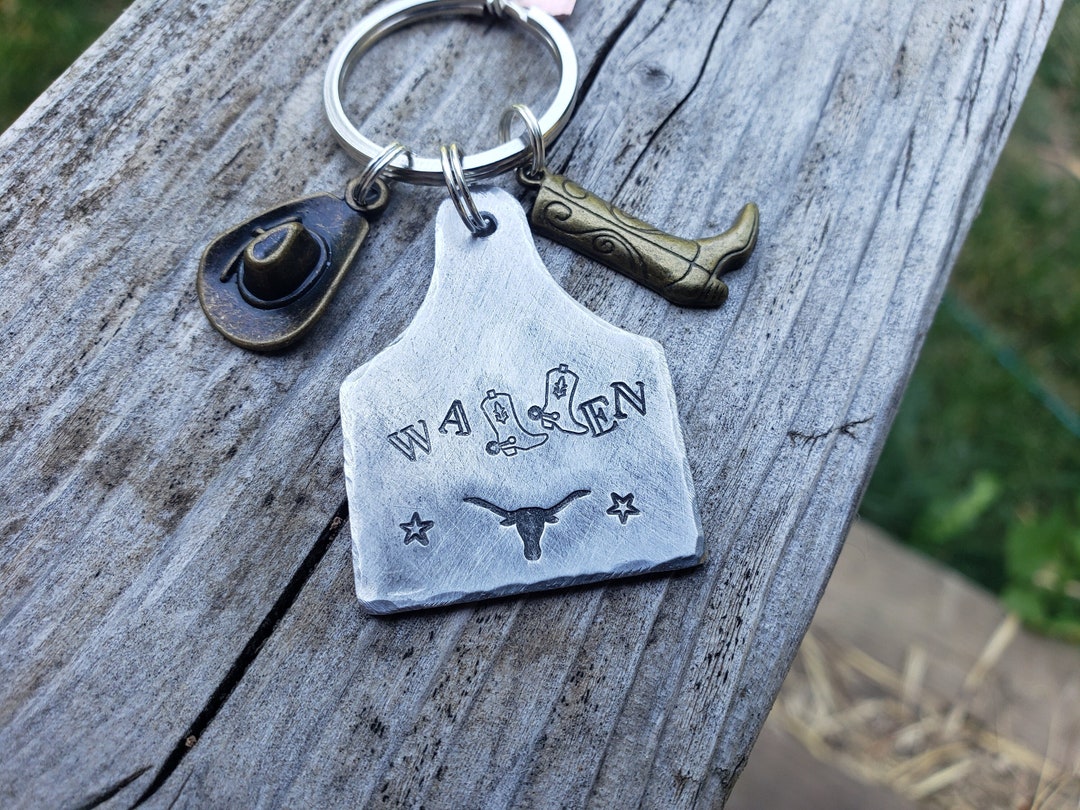 Custom Text Cow Tag Keychain - Etsy