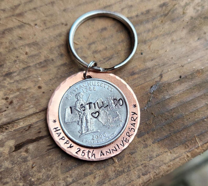 Custom 25th Anniversary Keychain With Quarter - Etsy