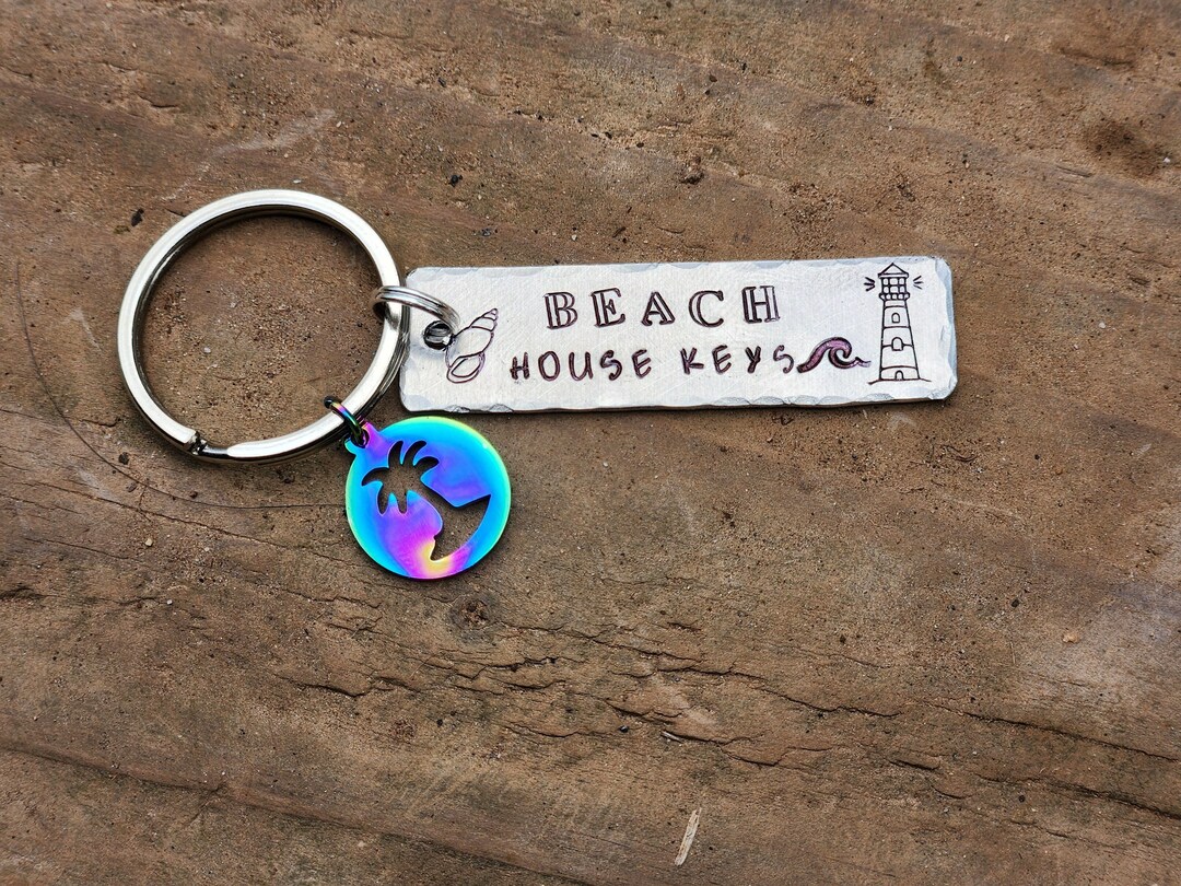 Custom Beach Keychains With Rainbow Palm Tree Charm - Etsy