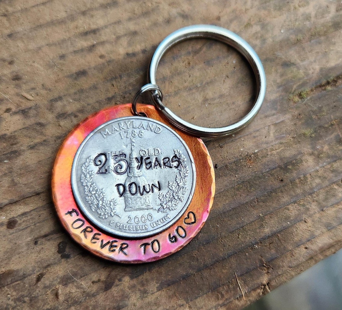 Custom 25th Anniversary Keychain With Quarter - Etsy
