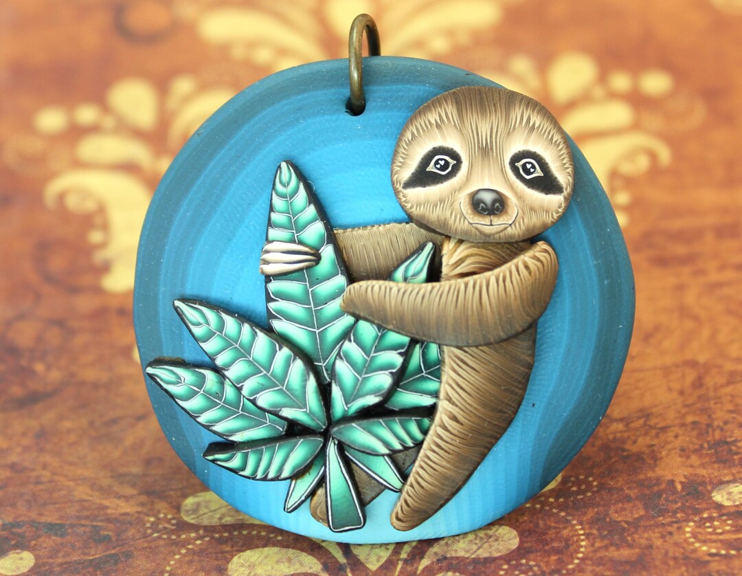 SALE Polymer Clay Sloth With Pot Leaf Pendant Jewelry Component / Small ...