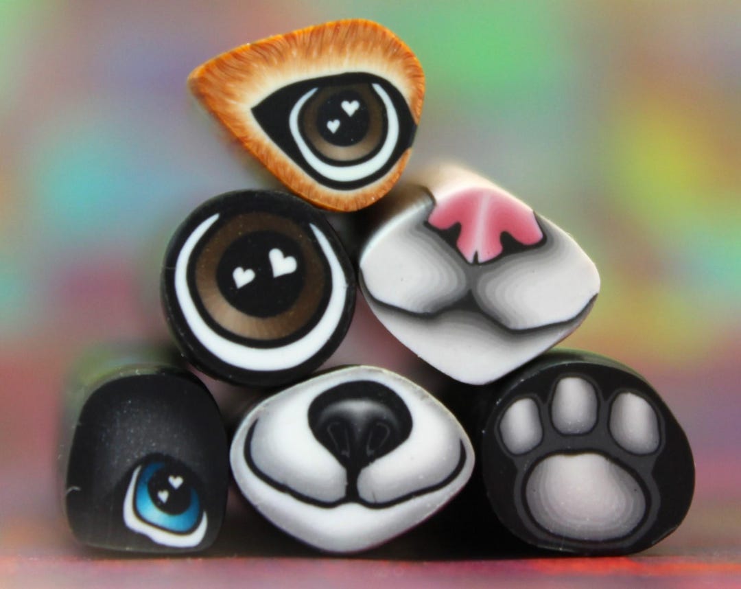 HALF PRICE SALE Set of 6 Mini Polymer Clay Animal Eye, Paw, and Nose ...