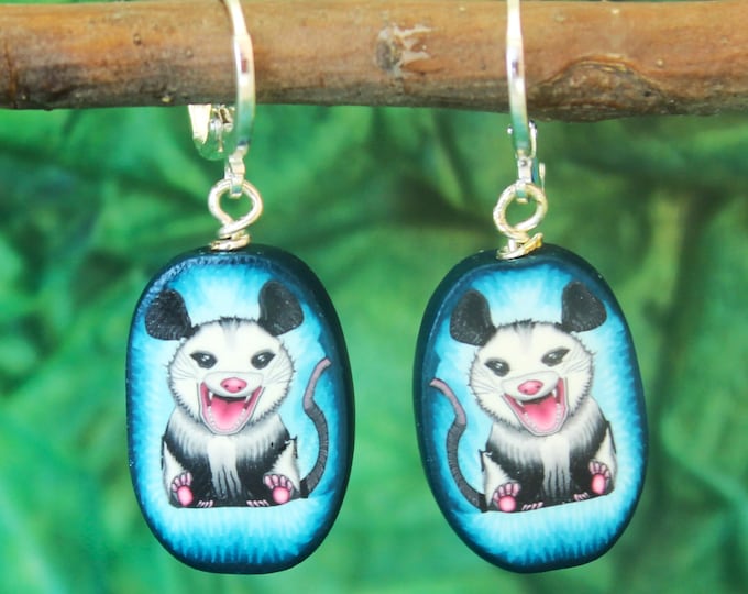 Polymer Clay Possum / Opossum Cane Slice Earrings With Silver Plated ...