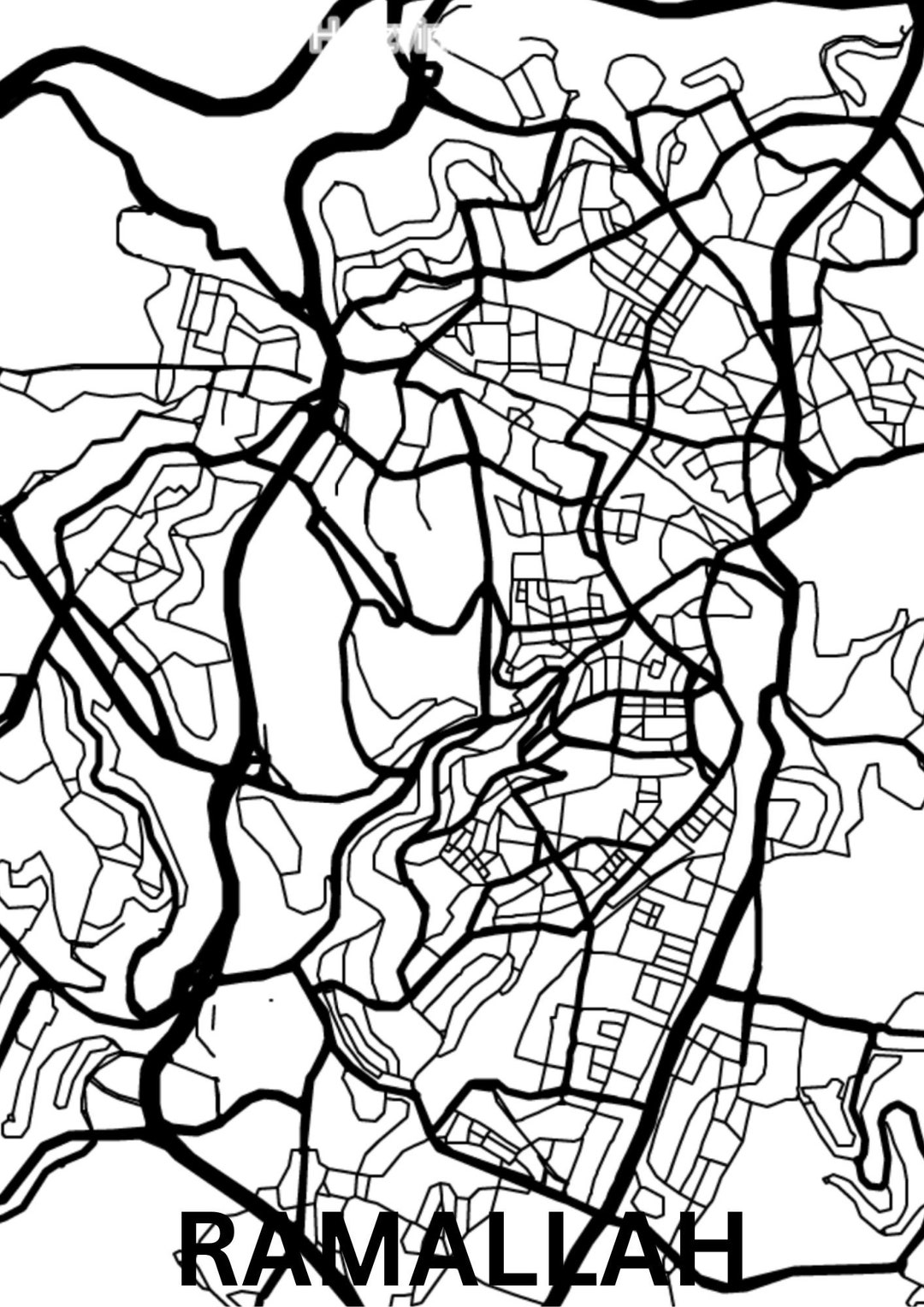 Palestine-ramallah CITY Map Ramallah Map Print Ramallah Map Palestine ...