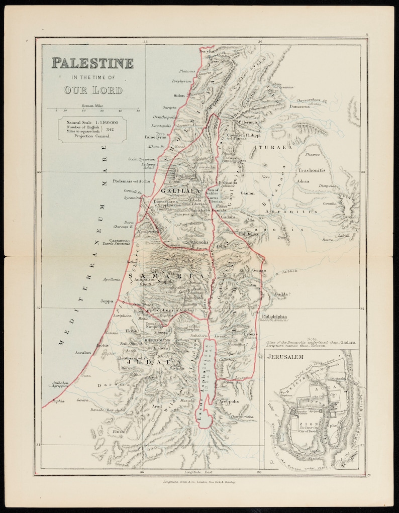 Palestine Land of Strife Map, Digital Download, Holy Land Map ...
