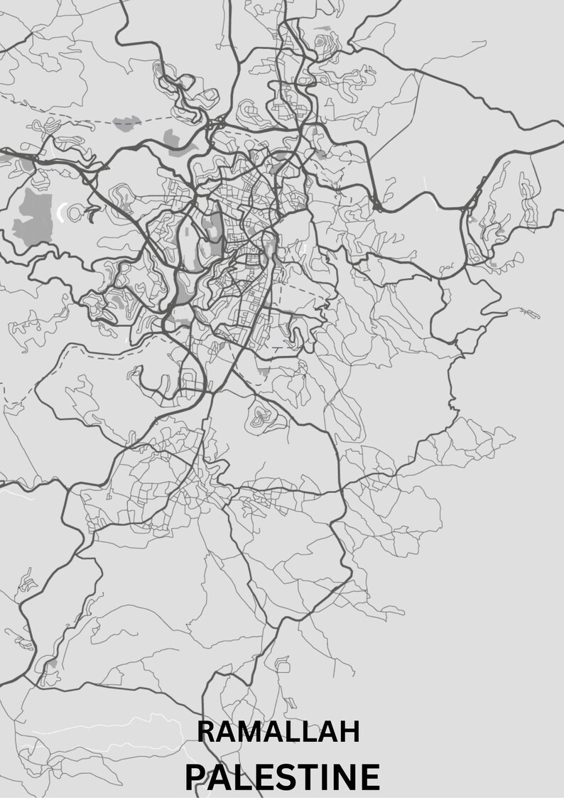 Palestine-ramallah CITY Map Ramallah Map Print Ramallah Map Palestine ...