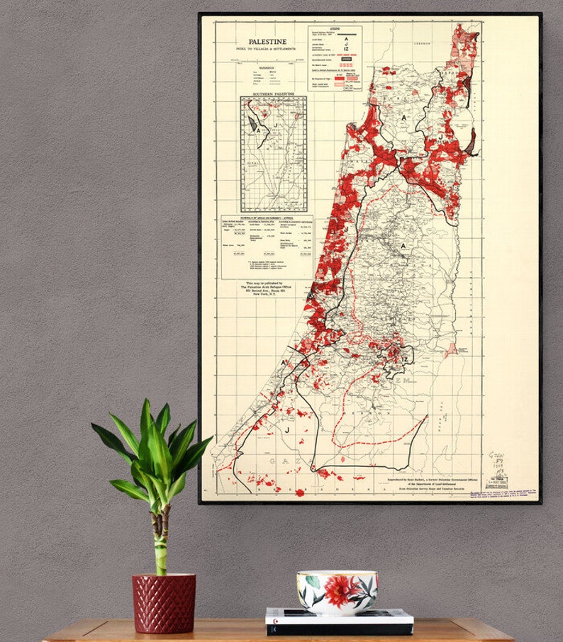 Map of Palestine Index to Villages Palesine Map Print Ramallah Map ...