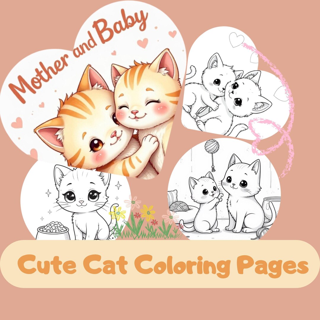 14 Kawaii Cute Cat Coloring Pages, Kids Coloring Book, Animal Coloring ...
