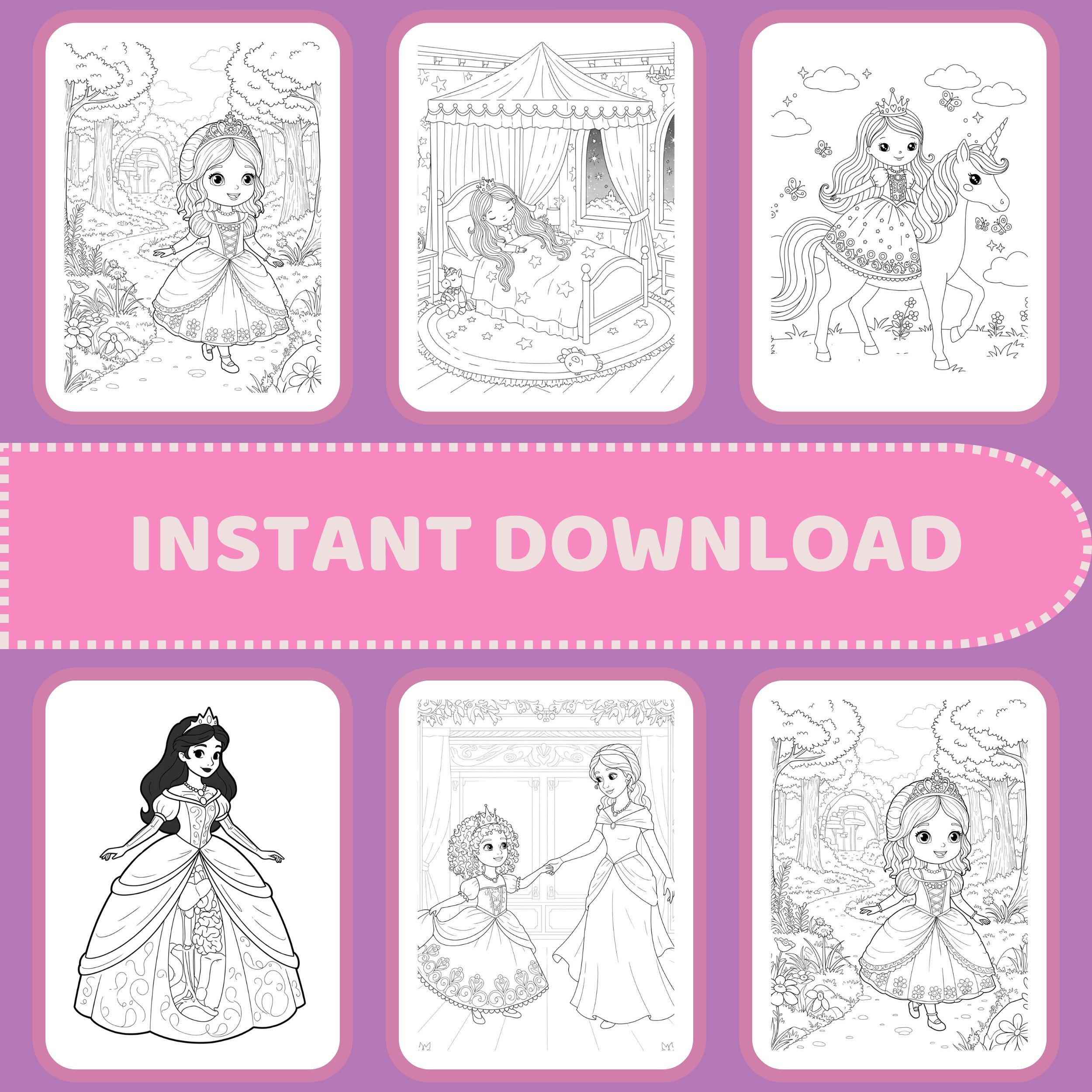 Princess Coloring Pages for Kids, Ai-enhanced Fairy Tale Art (pdf, Png ...
