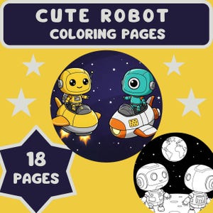 Cute Robot Coloring Pages for Kids, Easy and Simple Coloring Book for ...