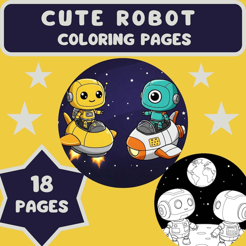 Cute Robot Coloring Pages for Kids, Easy and Simple Coloring Book for ...