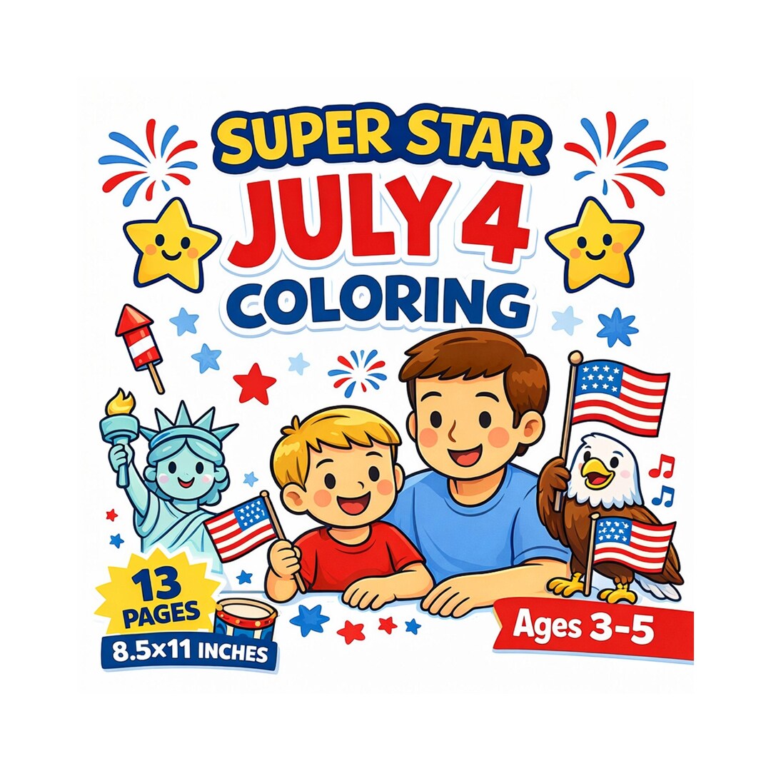 Super Star July 4 Kids Coloring - Etsy