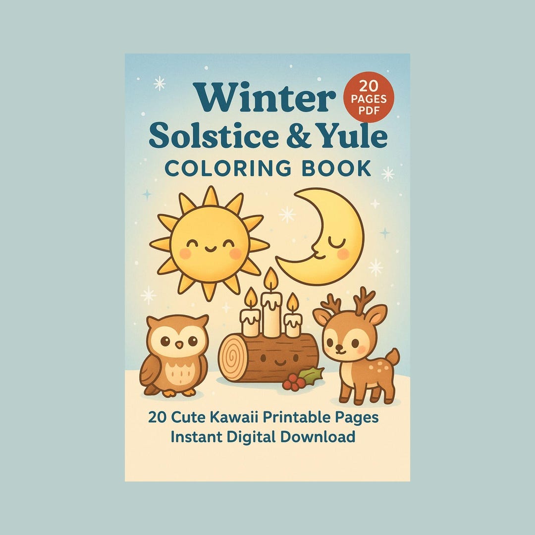 Yule Coloring Book: 20 Kawaii Winter Solstice Designs (PDF Gift) - Etsy