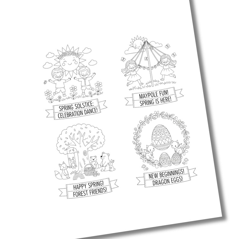 Spring Equinox Coloring Pages for Kids - Etsy