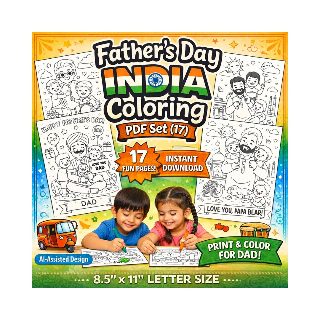 Father’s Day India Coloring PDF Set (17) - Etsy