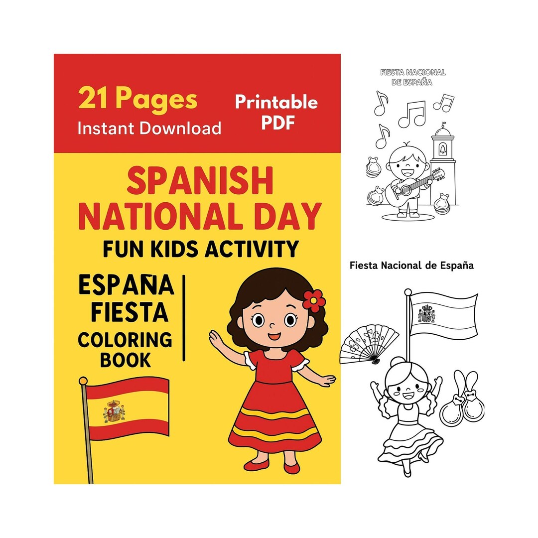 Spanish National Day Coloring Book – 21-page Printable PDF, Instant ...