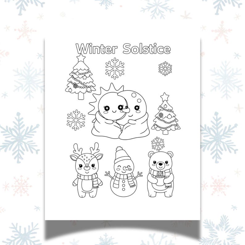 Winter Solstice Coloring Pages: Kawaii Yule Activity (printable PDF) - Etsy