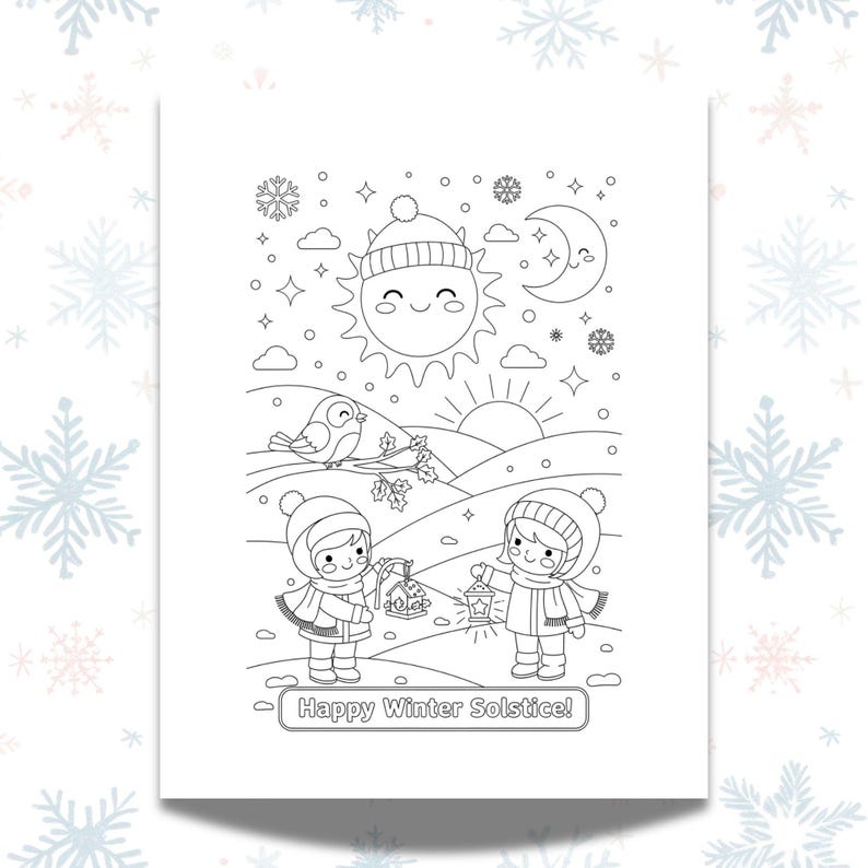 Winter Solstice Coloring Pages: Kawaii Yule Activity (printable PDF) - Etsy