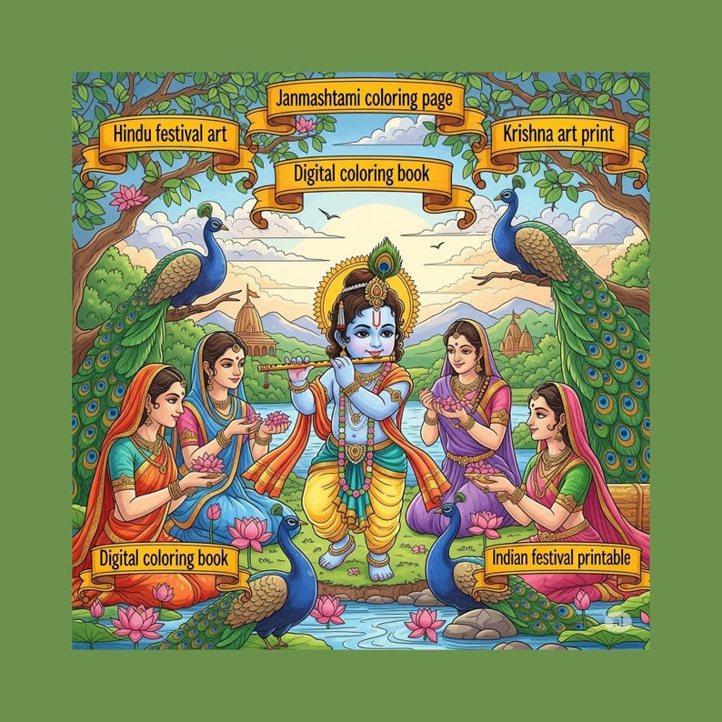 Lord Krishna Coloring Pages: Janmashtami Kids Activity (digital ...