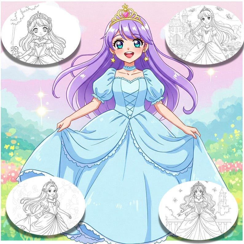 Princess Coloring Pages for Kids, AI Designs (pdf, Png, Jpg) - Etsy