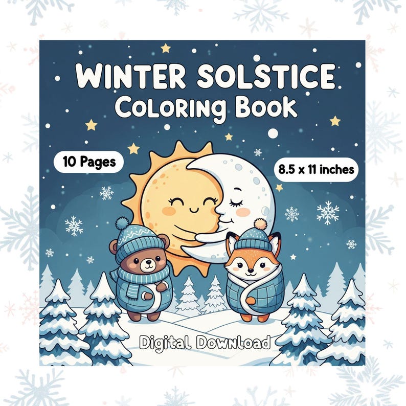 Winter Solstice Coloring Pages: Kawaii Yule Activity (printable PDF) - Etsy