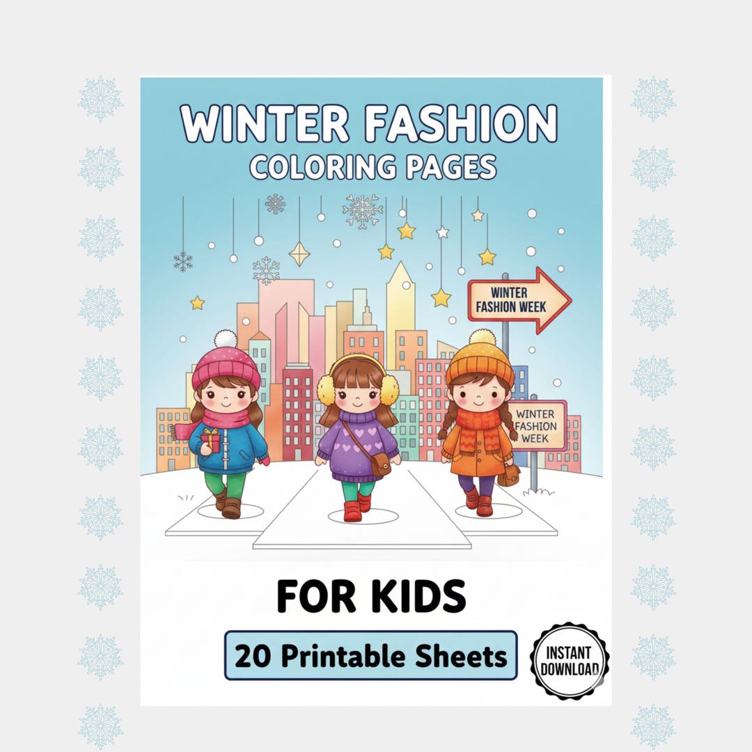 Winter Fashion Coloring Pages for Kids - Etsy