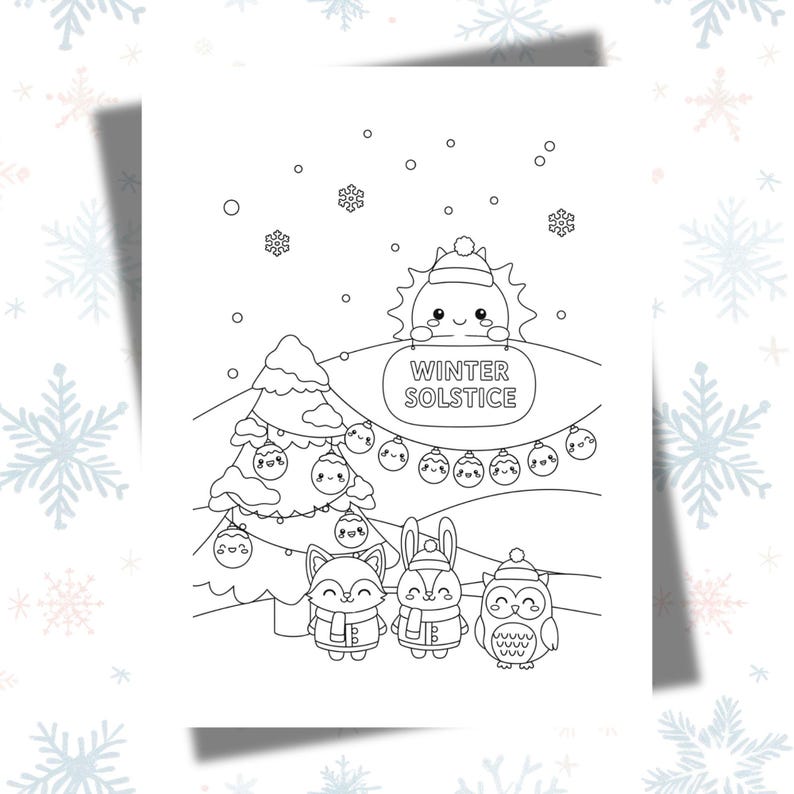 Winter Solstice Coloring Pages: Kawaii Yule Activity (printable PDF) - Etsy