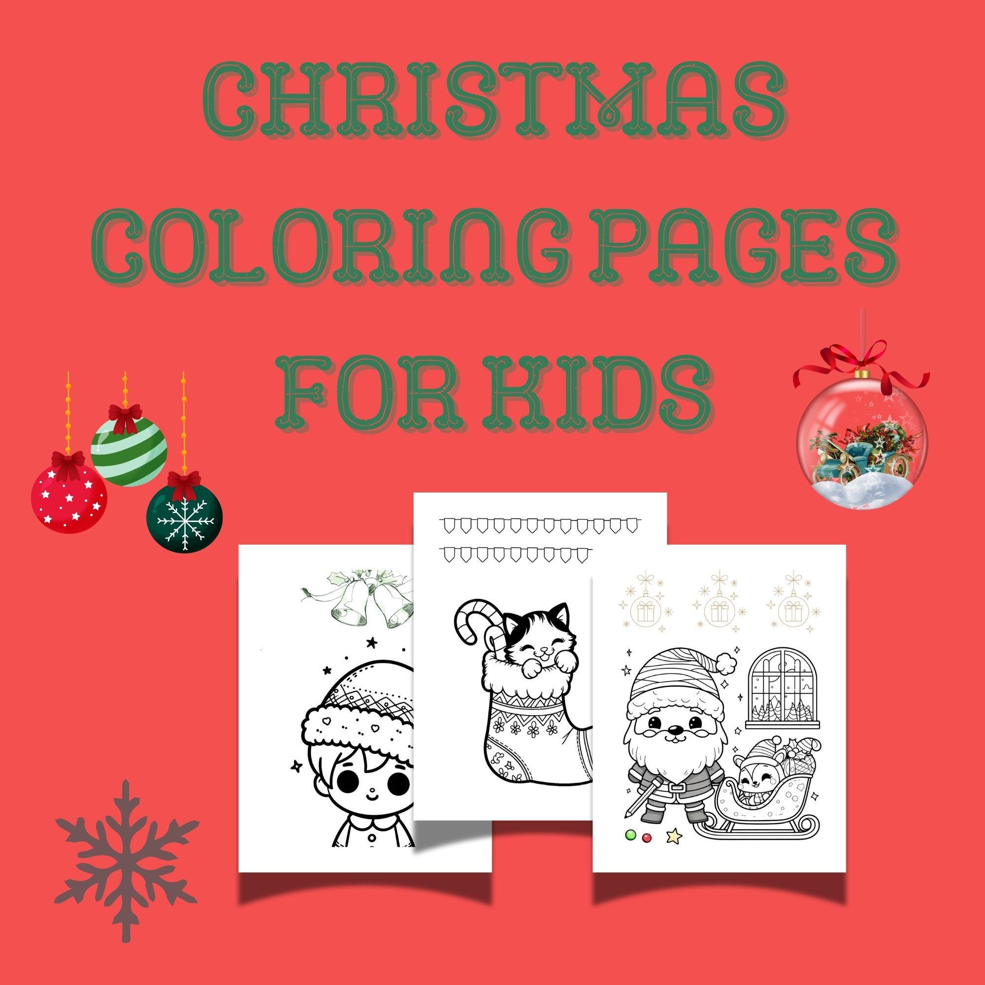 Cute Christmas Coloring Pages for 3-7 Ages Kids to Digital and Instant ...