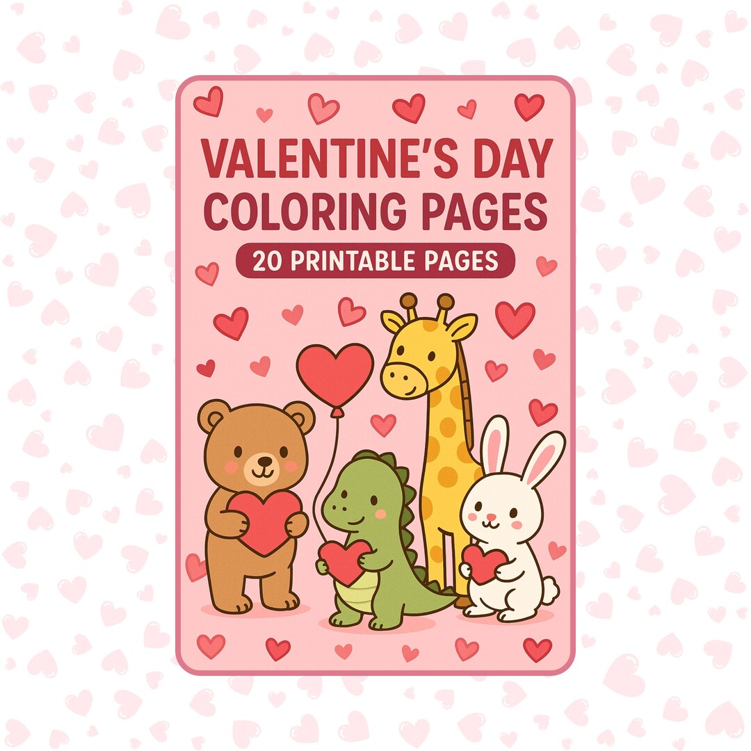 Cute Valentines Coloring Pages for Kids | 20 Printable Heart Animals ...