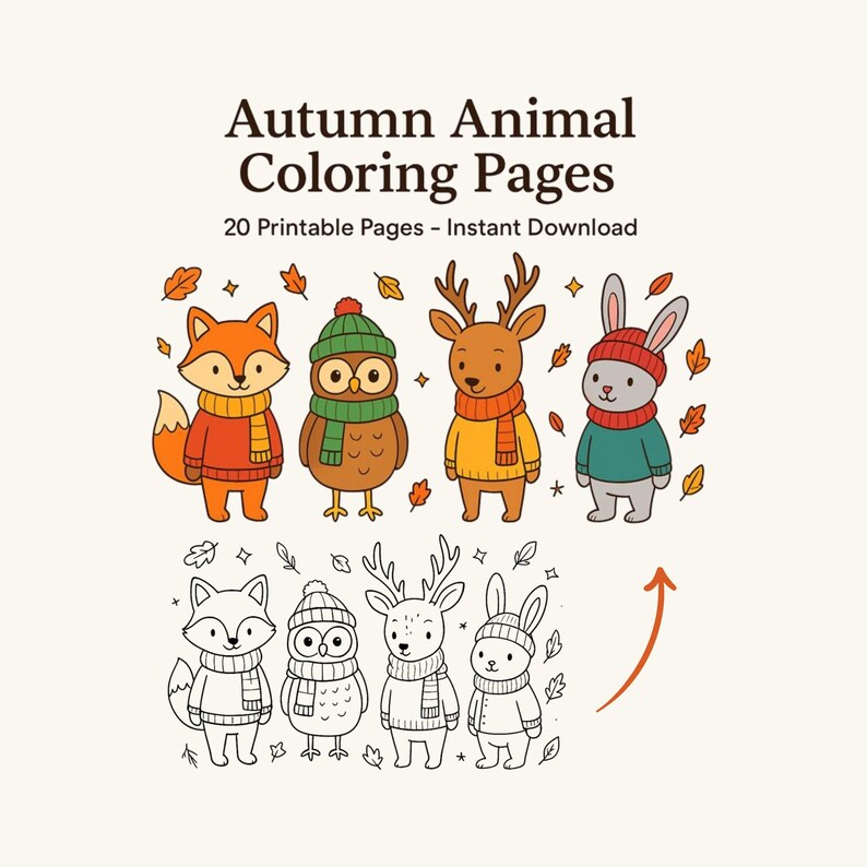 Autumn Animal Coloring Pages - Etsy