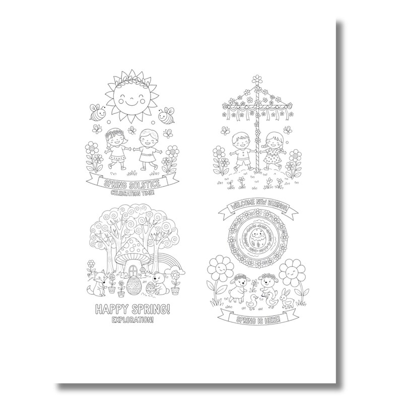 Spring Equinox Coloring Pages for Kids - Etsy