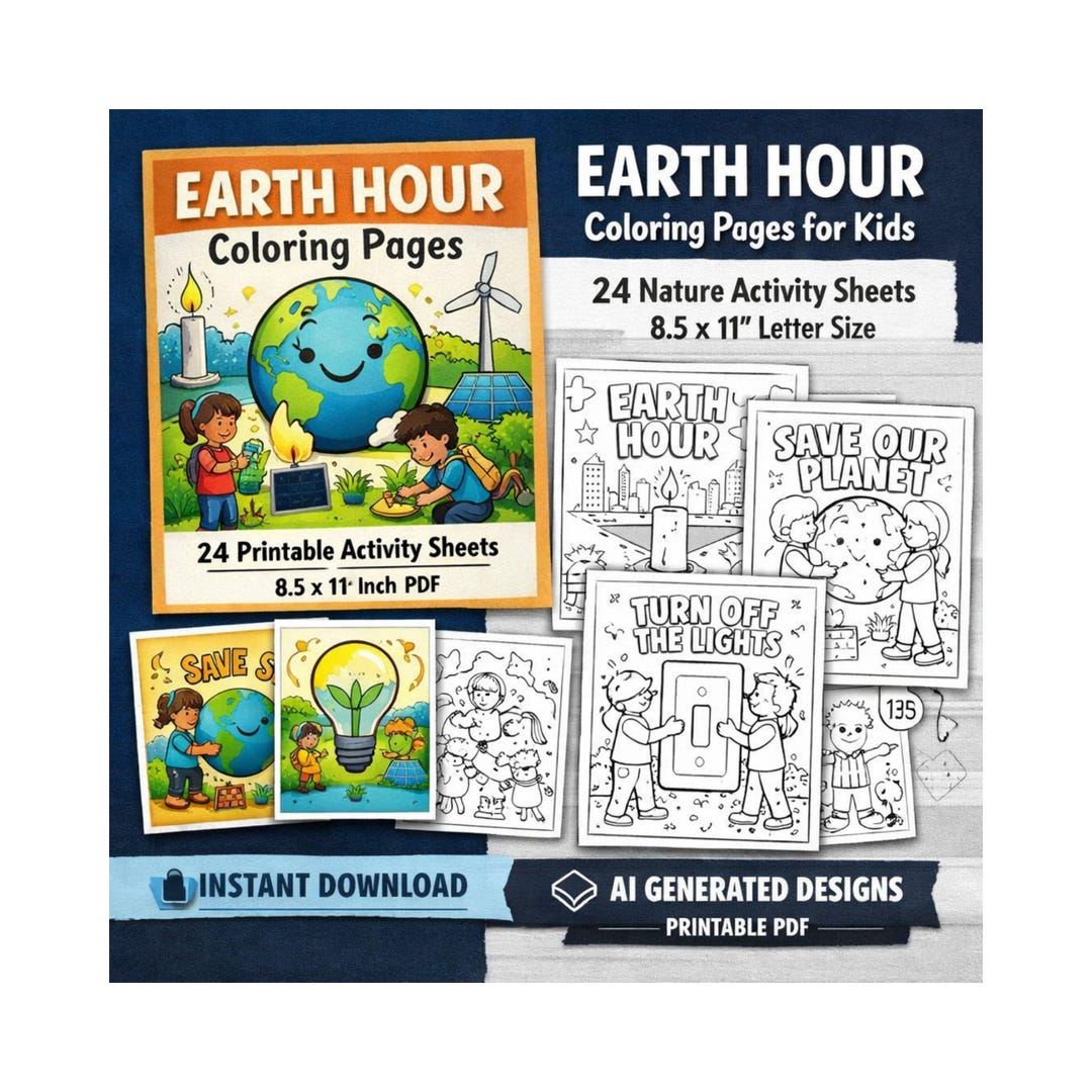 Earth Hour Coloring Pages for Kids PDF - Etsy
