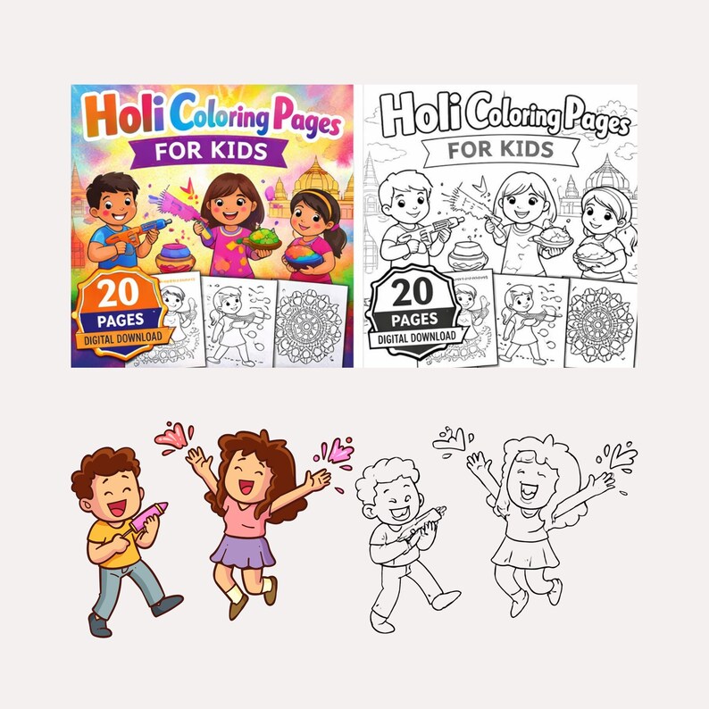Holi Coloring Pages for Kids | 20 Pages - Etsy