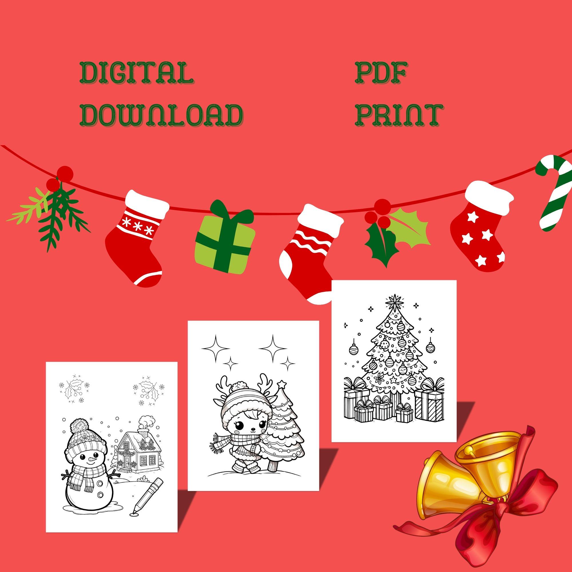 Cute Christmas Coloring Pages for 3-7 Ages Kids to Digital and Instant ...