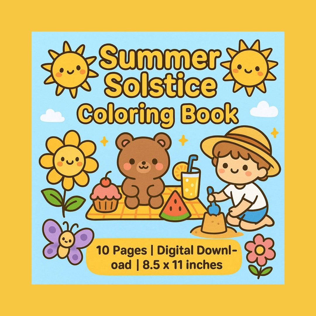 Summer Solstice Coloring Book: Kawaii Kids Activity (digital Download ...