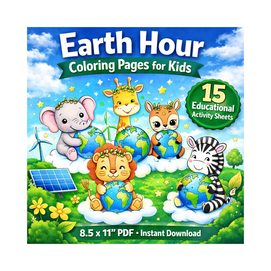 Earth Hour Coloring Pages for Kids - Etsy