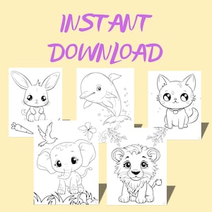 Adorable Animal Coloring Bundle for Kids, 5 Printable Pages for ...