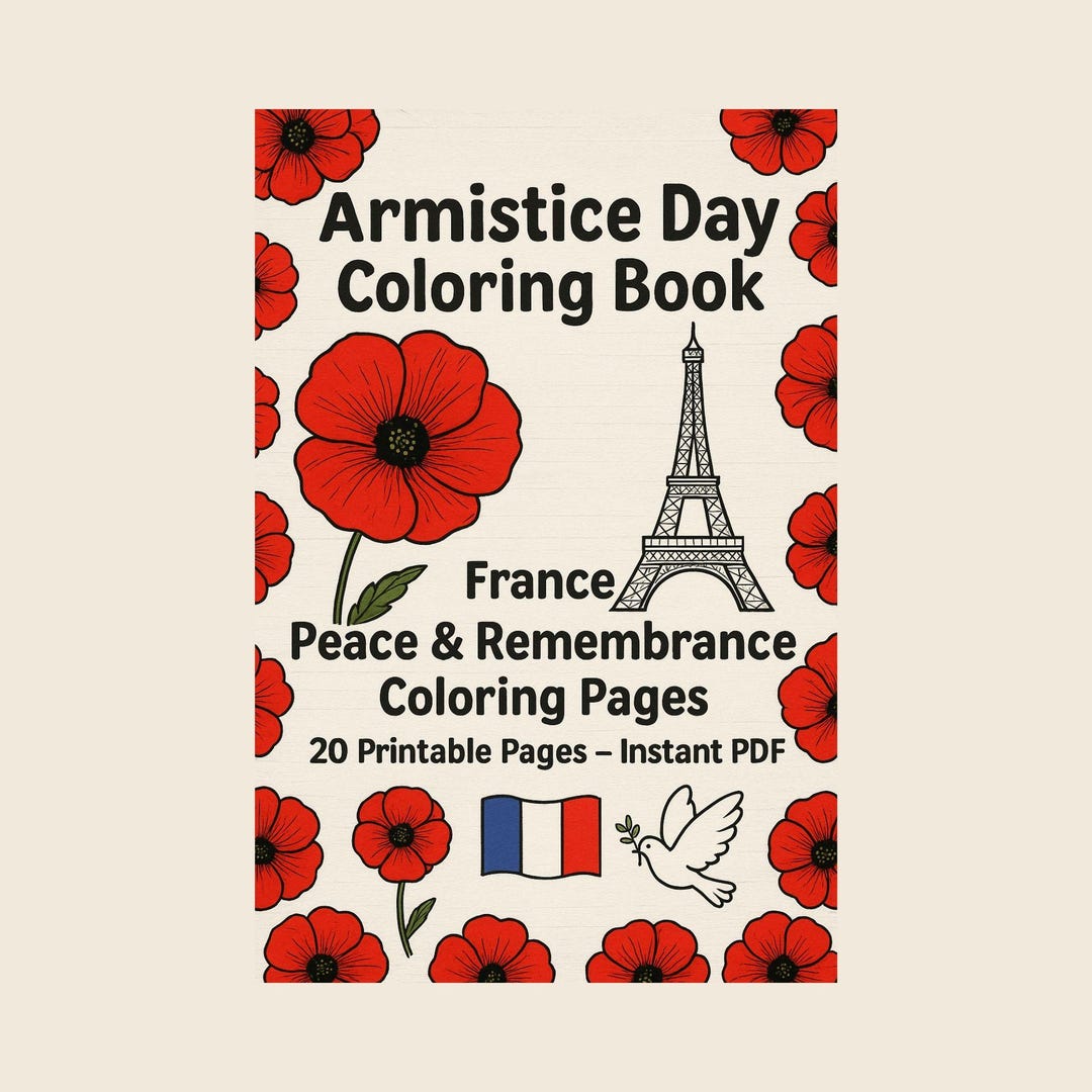 Armistice Day France Coloring Book: Poppy & Eiffel Tower Theme (PDF) - Etsy