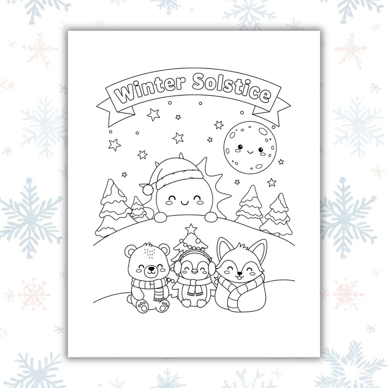 Winter Solstice Coloring Pages: Kawaii Yule Activity (printable PDF) - Etsy