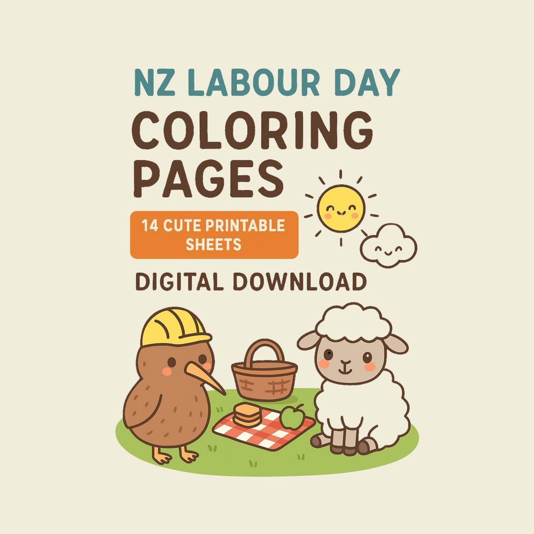 NZ Labour Day Coloring Pages: Kiwi & Sheep Activity Book (digital ...