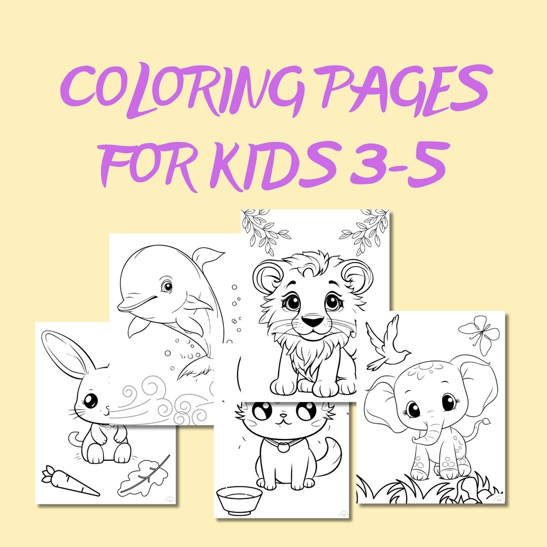 Adorable Animal Coloring Bundle for Kids, 5 Printable Pages for ...