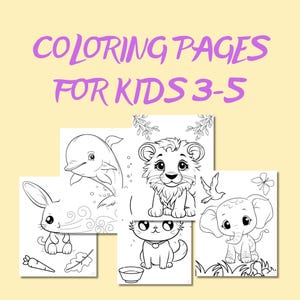Adorable Animal Coloring Bundle for Kids, 5 Printable Pages for ...