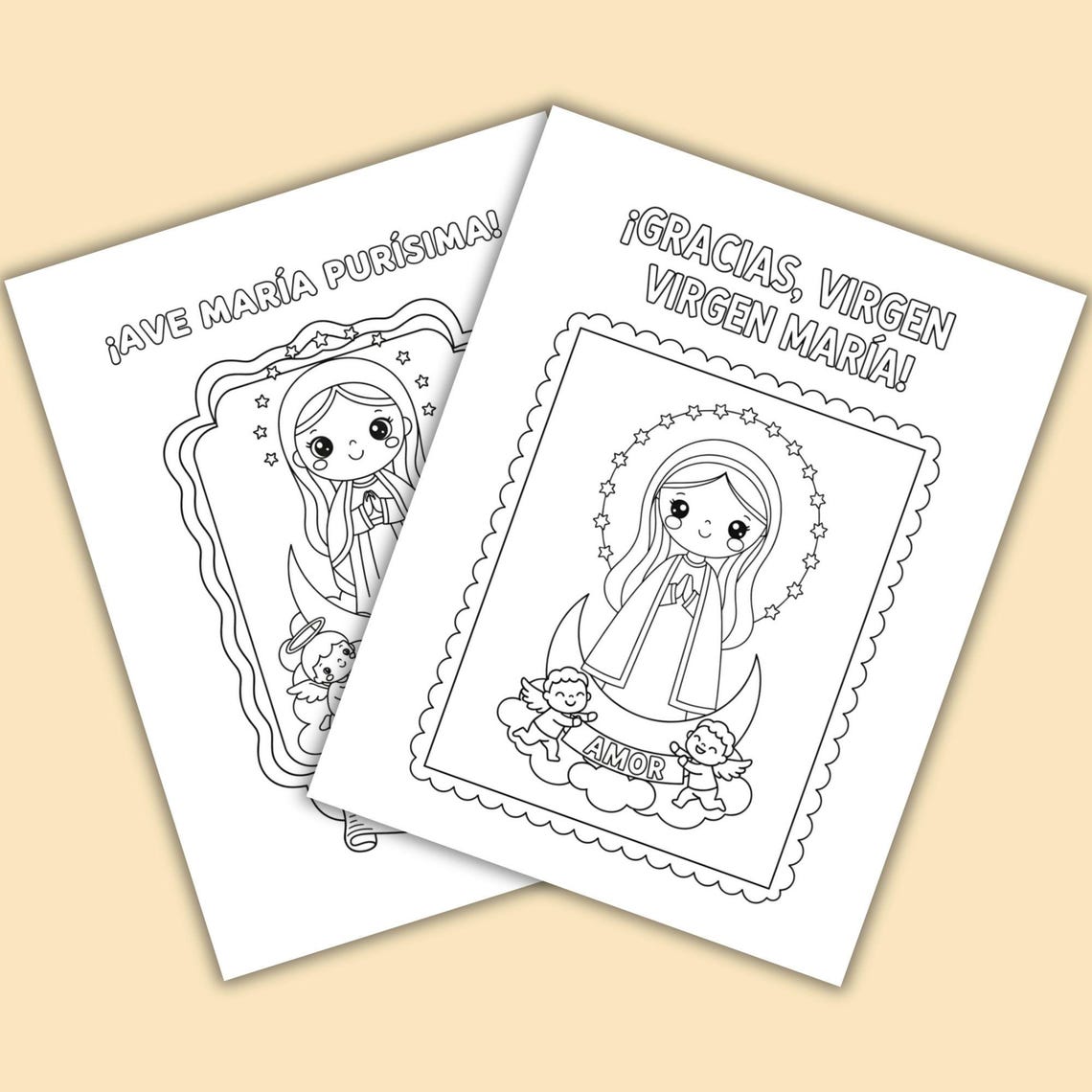 Kawaii Virgin Mary Coloring Book: Catholic Angels, Kids Faith (digital ...