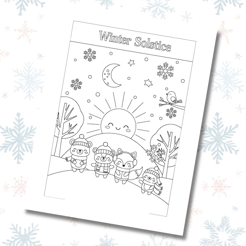 Winter Solstice Coloring Pages: Kawaii Yule Activity (printable PDF) - Etsy