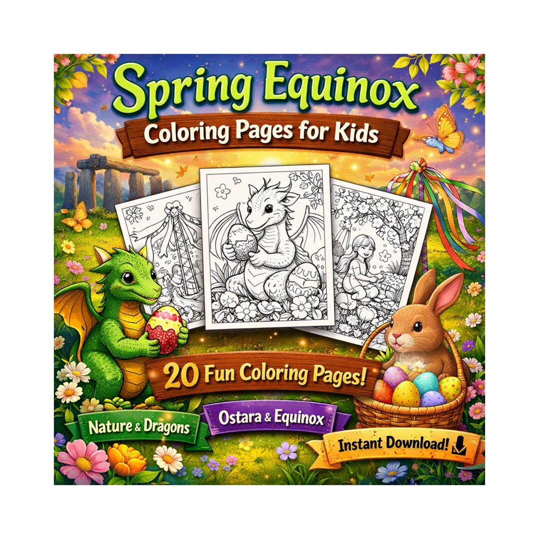Spring Equinox Coloring Pages for Kids - Etsy