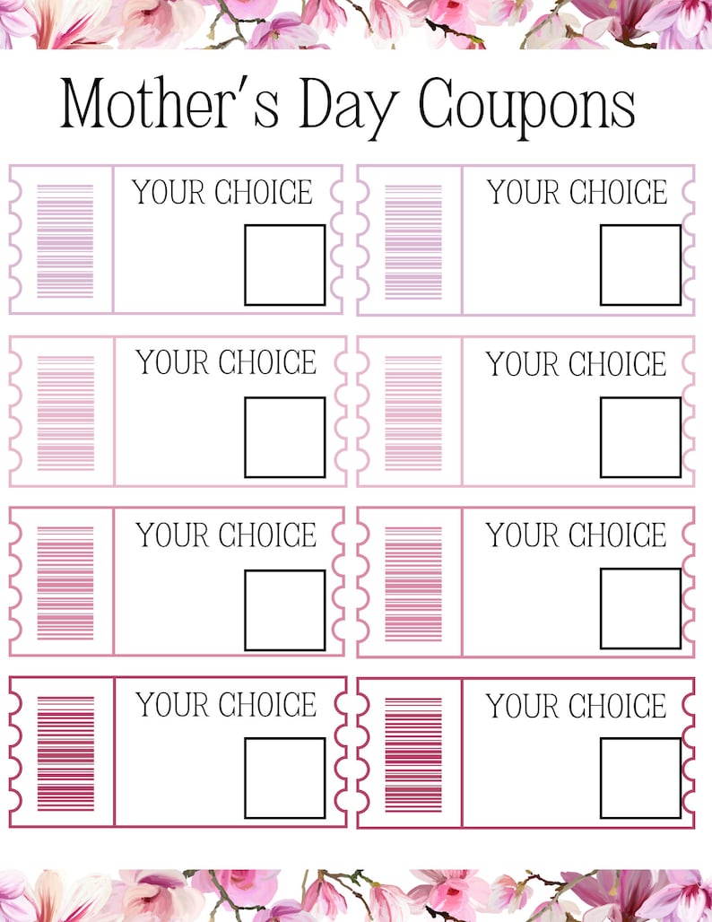 Mother's Day Coupons, Printable Mother's Day Coupon - Etsy