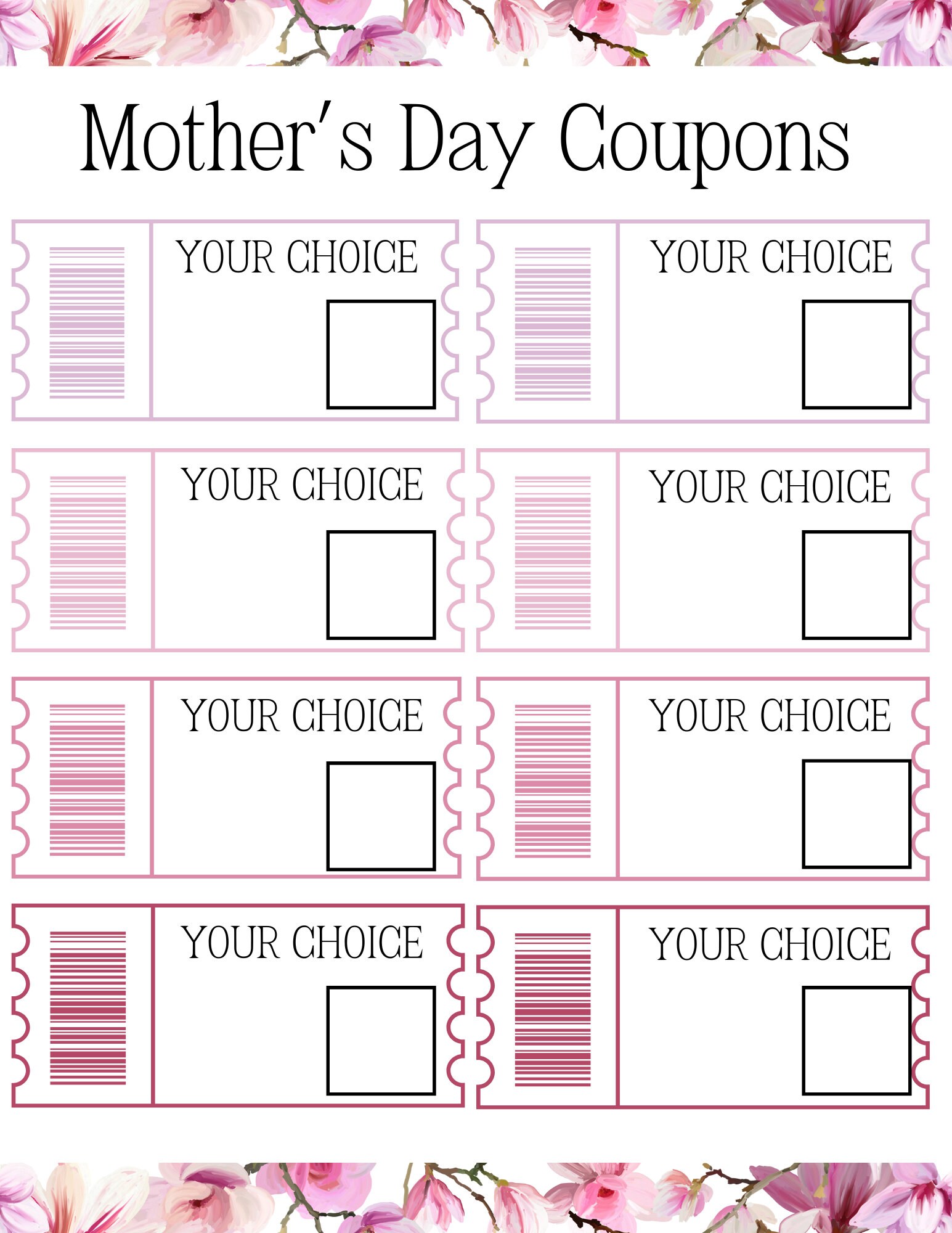 Mother's Day Coupons, Printable Mother's Day Coupon - Etsy