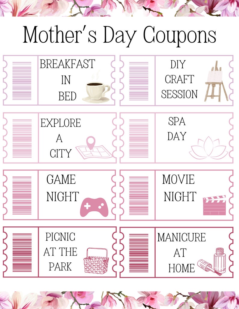 Mother's Day Coupons, Printable Mother's Day Coupon - Etsy