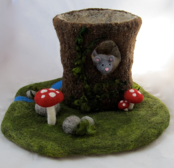 Items similar to Large Tree Stump Needle Felted Play Mat and Mouse on Etsy