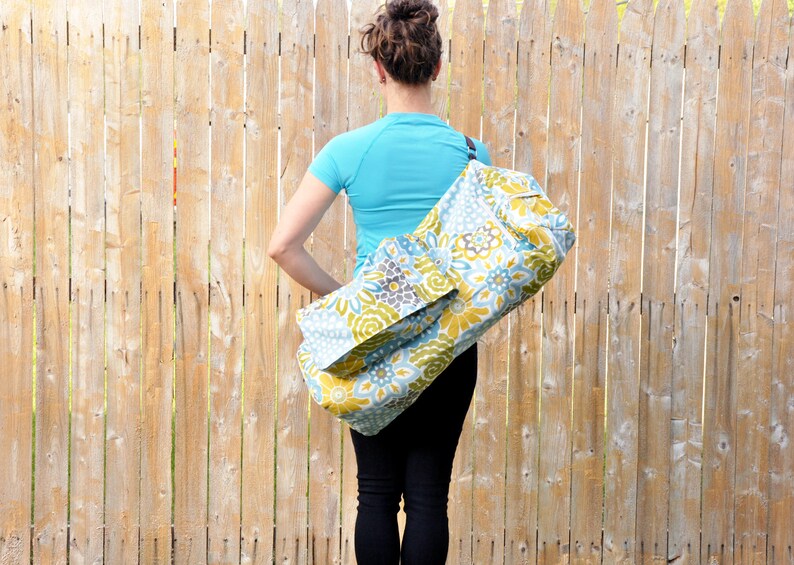 Large Yoga Mat Bag, Blue, Yellow, and Brown Floral Yoga Bag, Beautiful ...